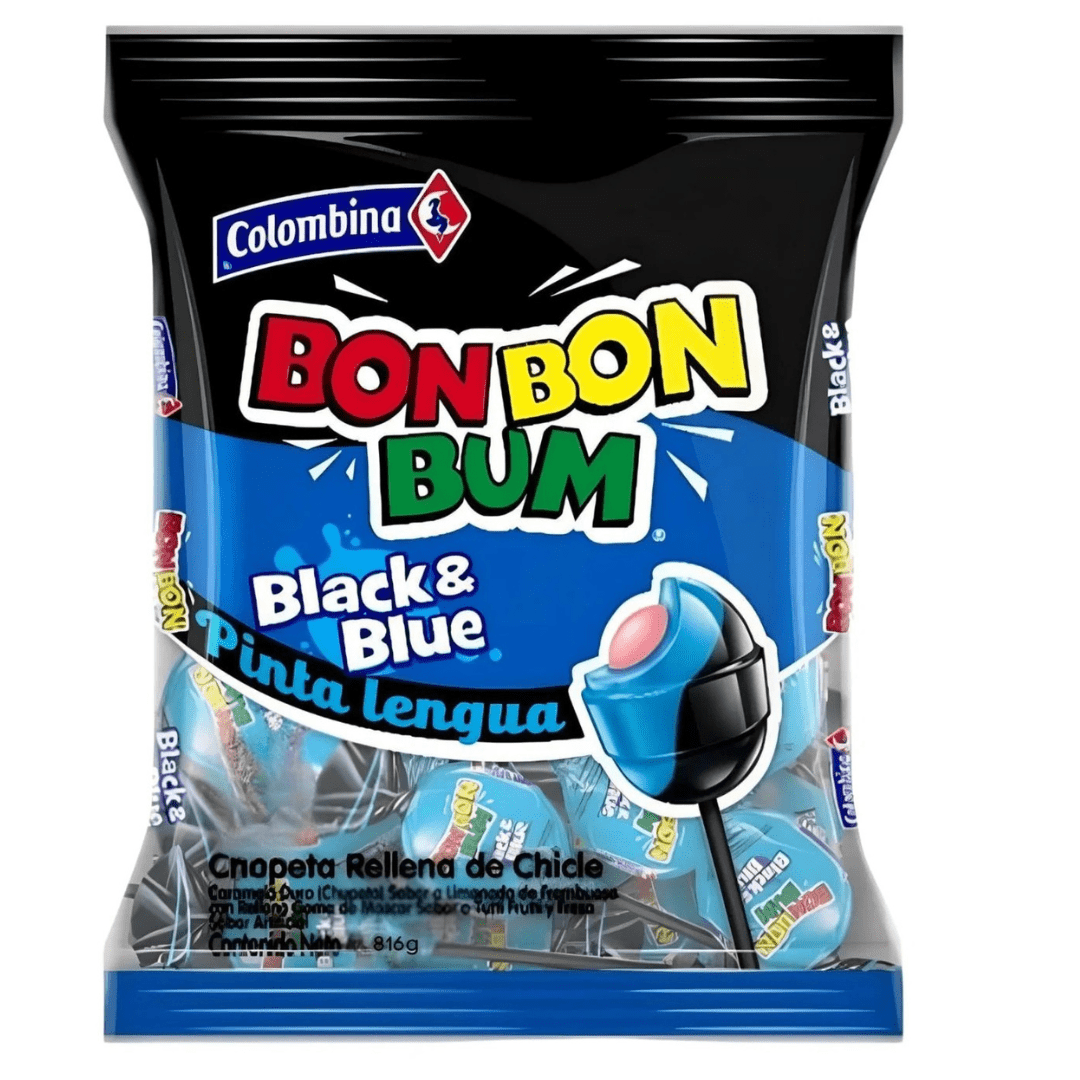 Bon Bon Bum Black & Blue Pinta Lenguas Lollipops – 384g (13.5 oz) Bag ...