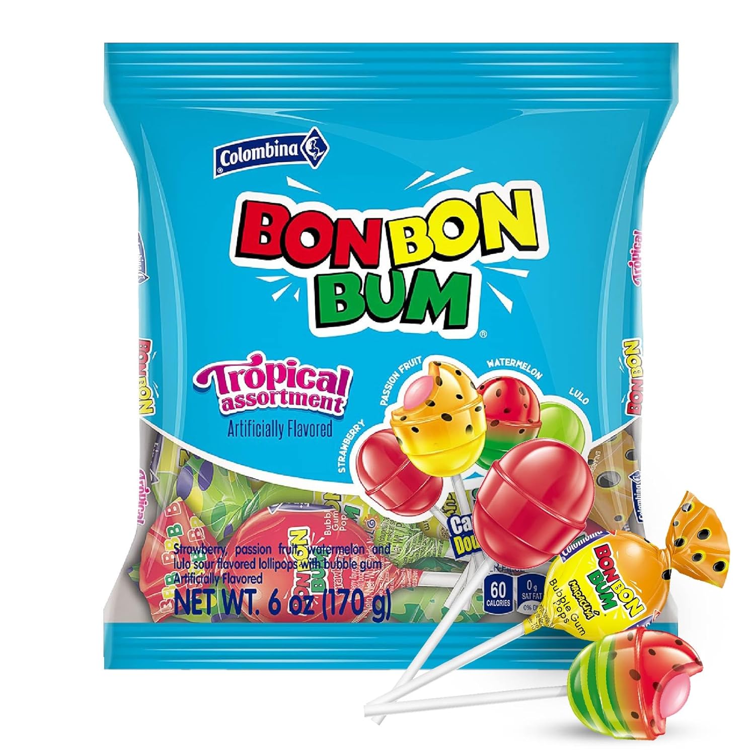 Bon Bon Bum Tropical Assortment Lollipops – 10 Pack – 170g (6 oz) Bag ...